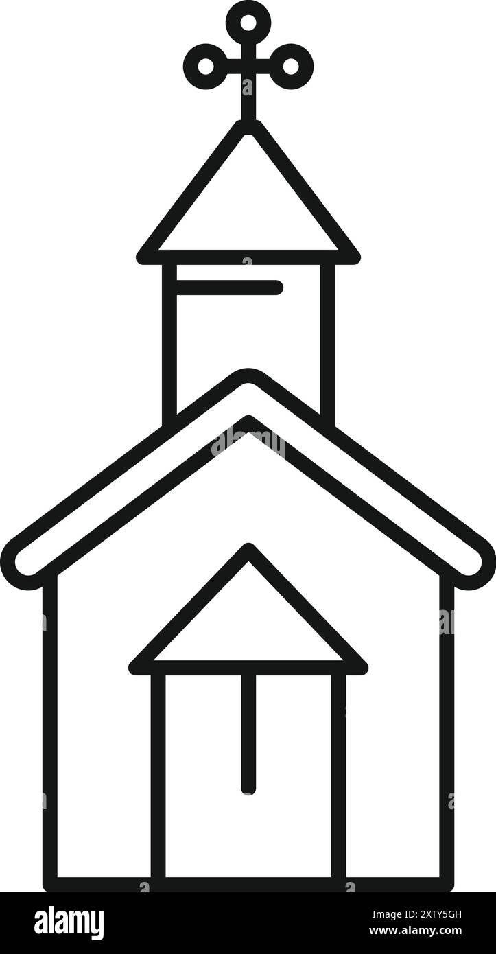 Simple line art illustration of a church building with a cross on top ...