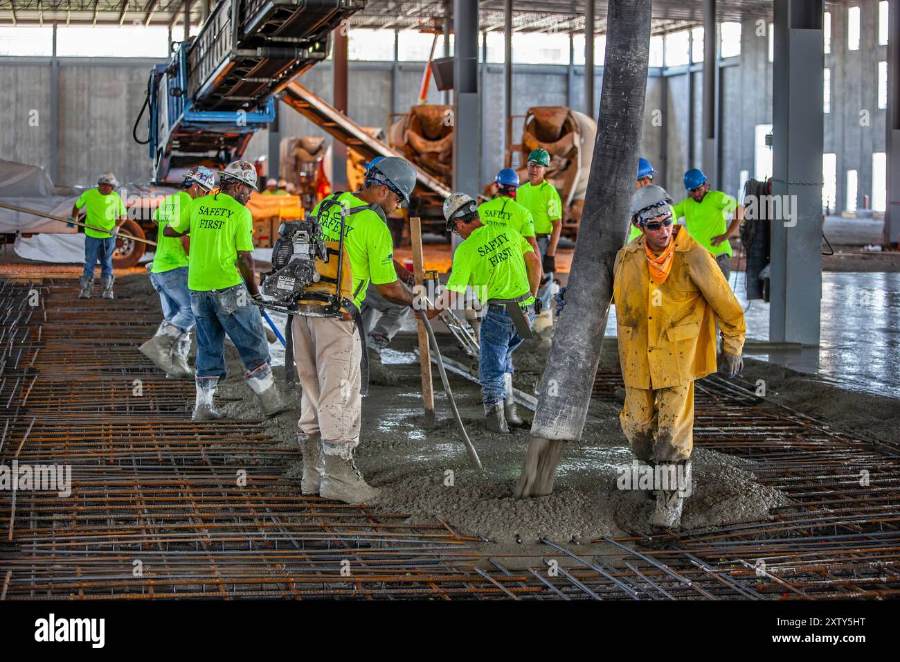 Concrete Pour over Rebar (reinforcing steel, reinforcement steel Stock ...