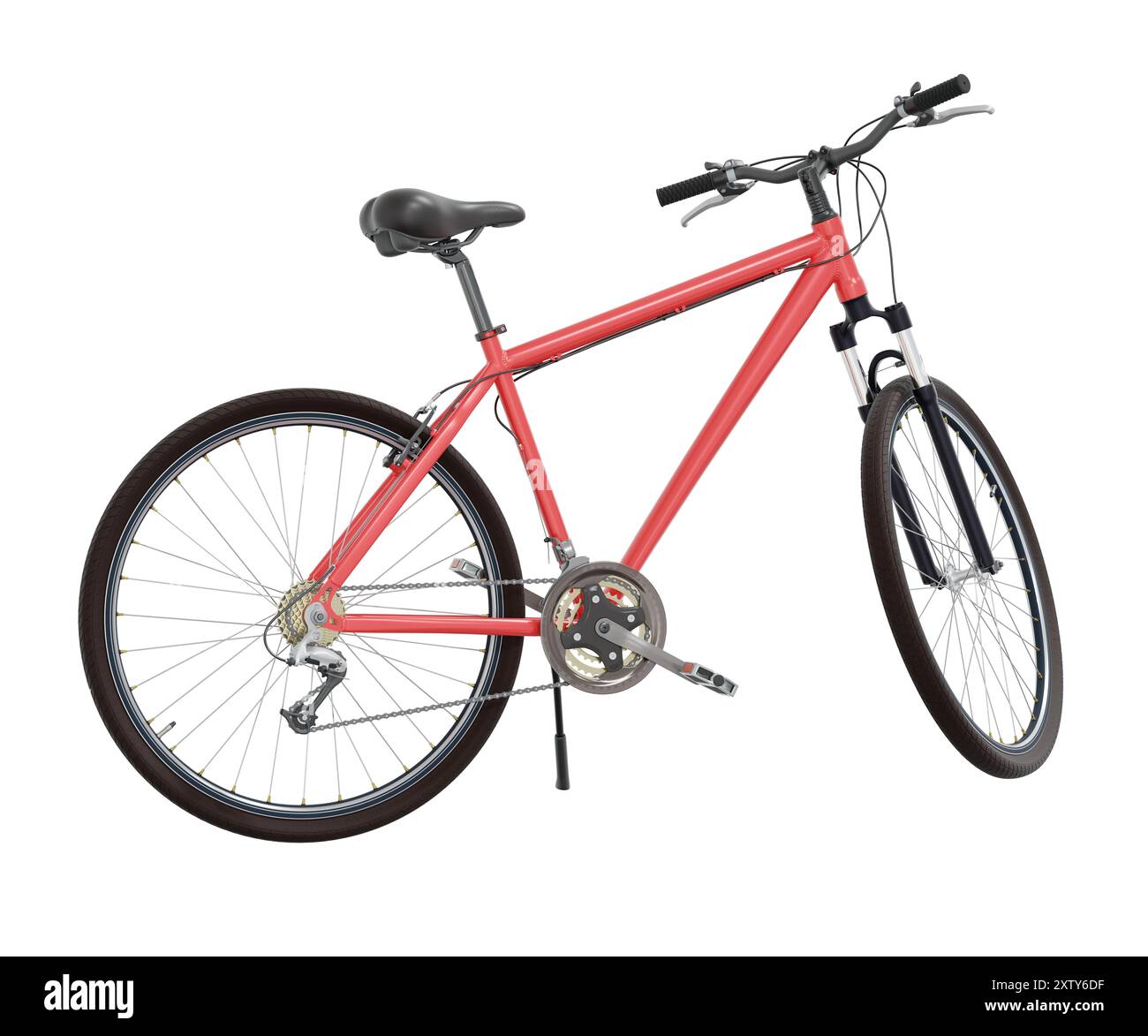 Red bicycle standing on kickstand, side view isolated on white ...