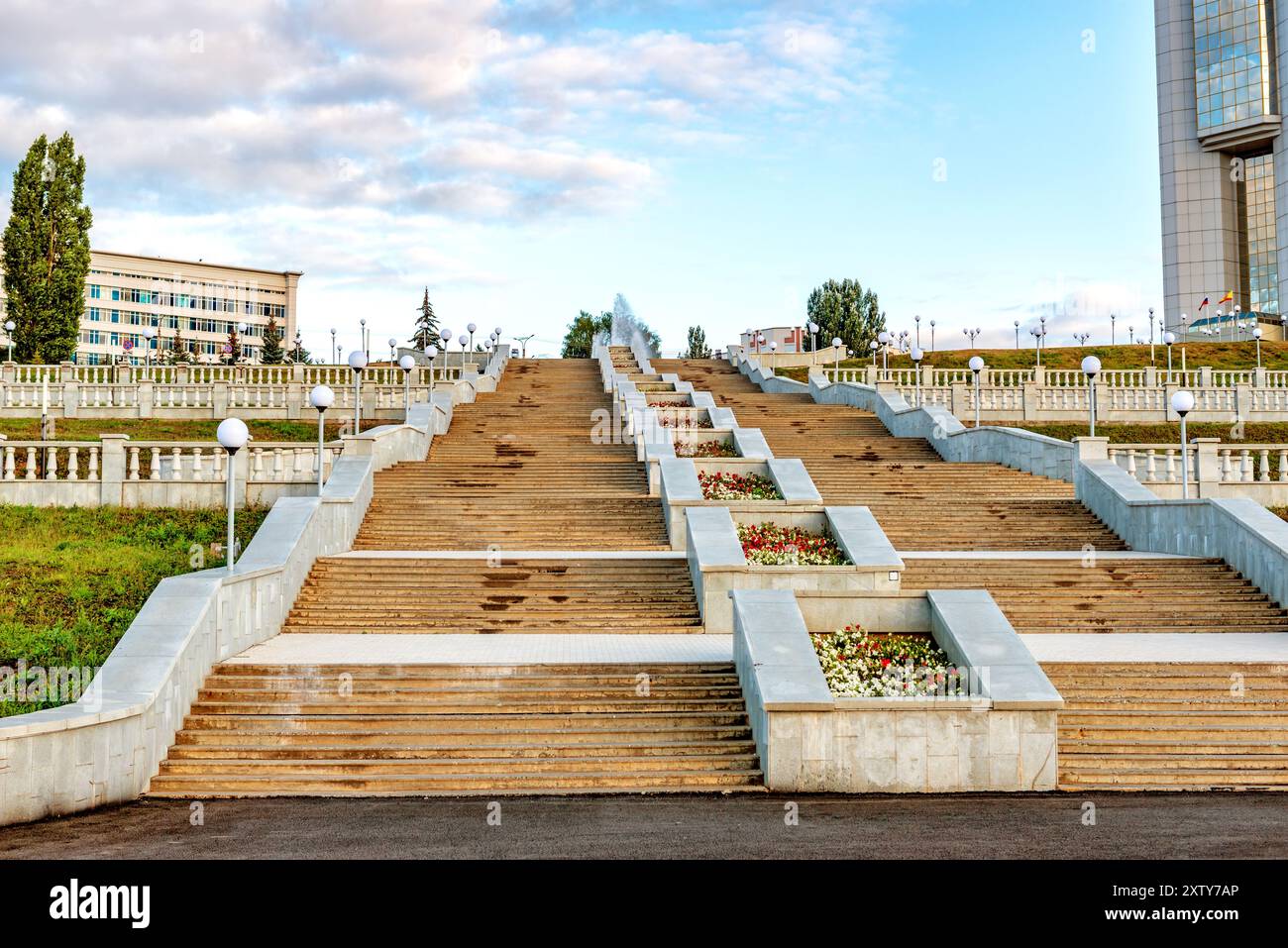 Stairs from Pionerskaya Embankment to the observation deck in the city ...