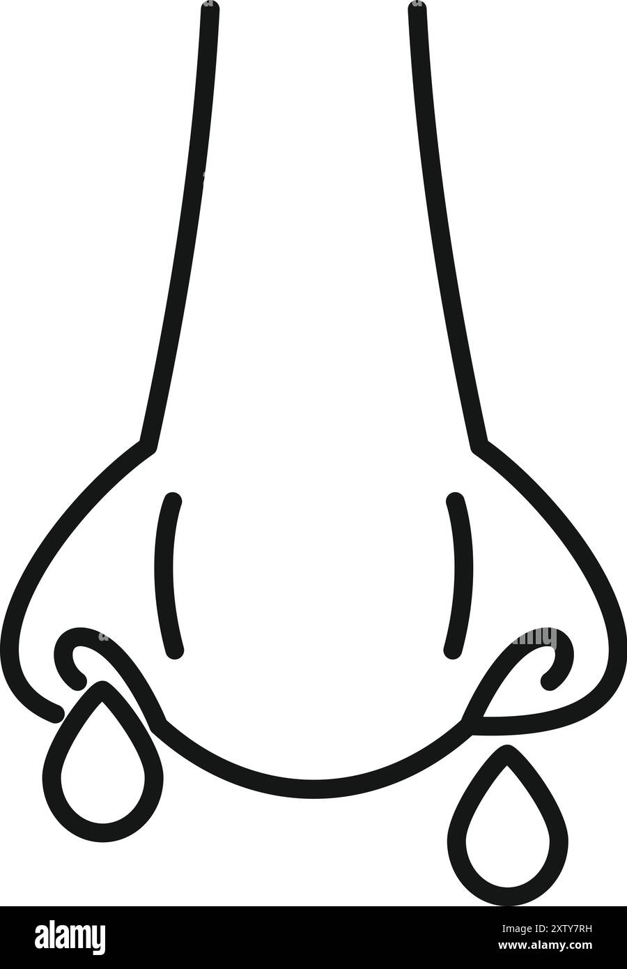 Simple black and white line drawing of a human nose dripping snot ...