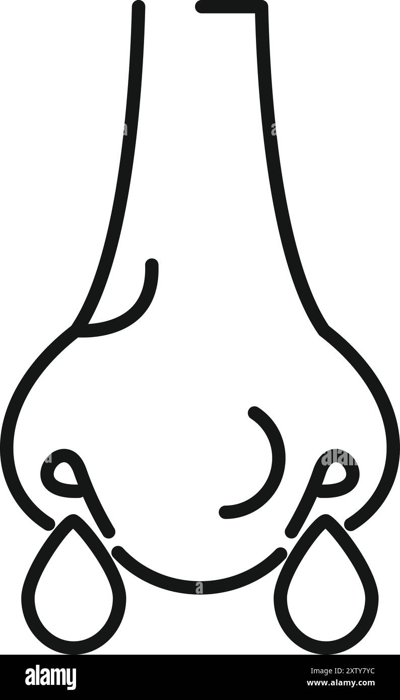 Line drawing of a human nose with mucus dripping showing allergy or ...