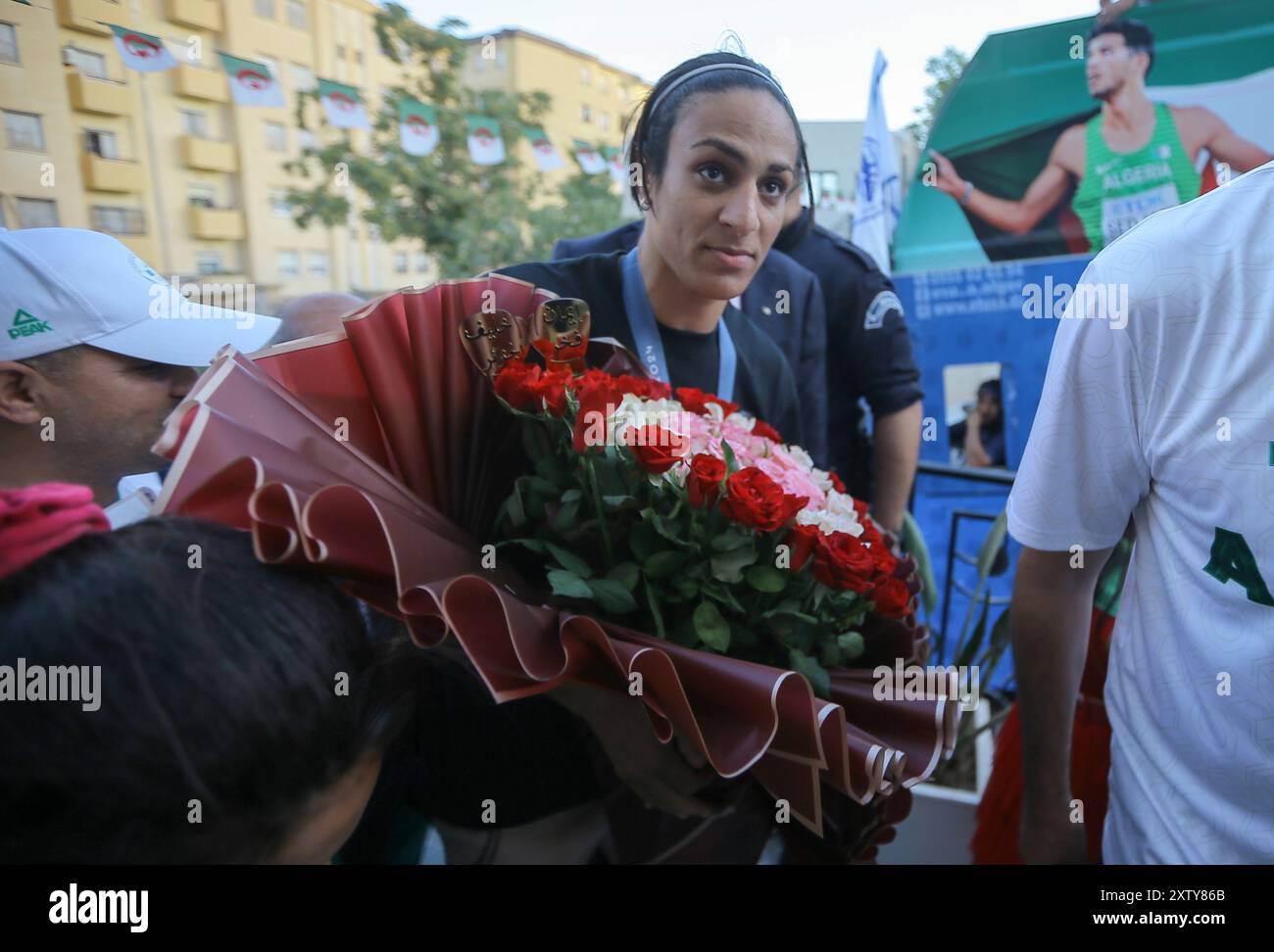 Olympic gold medalist in the the women's 66 kg boxing Algeria's Imane ...