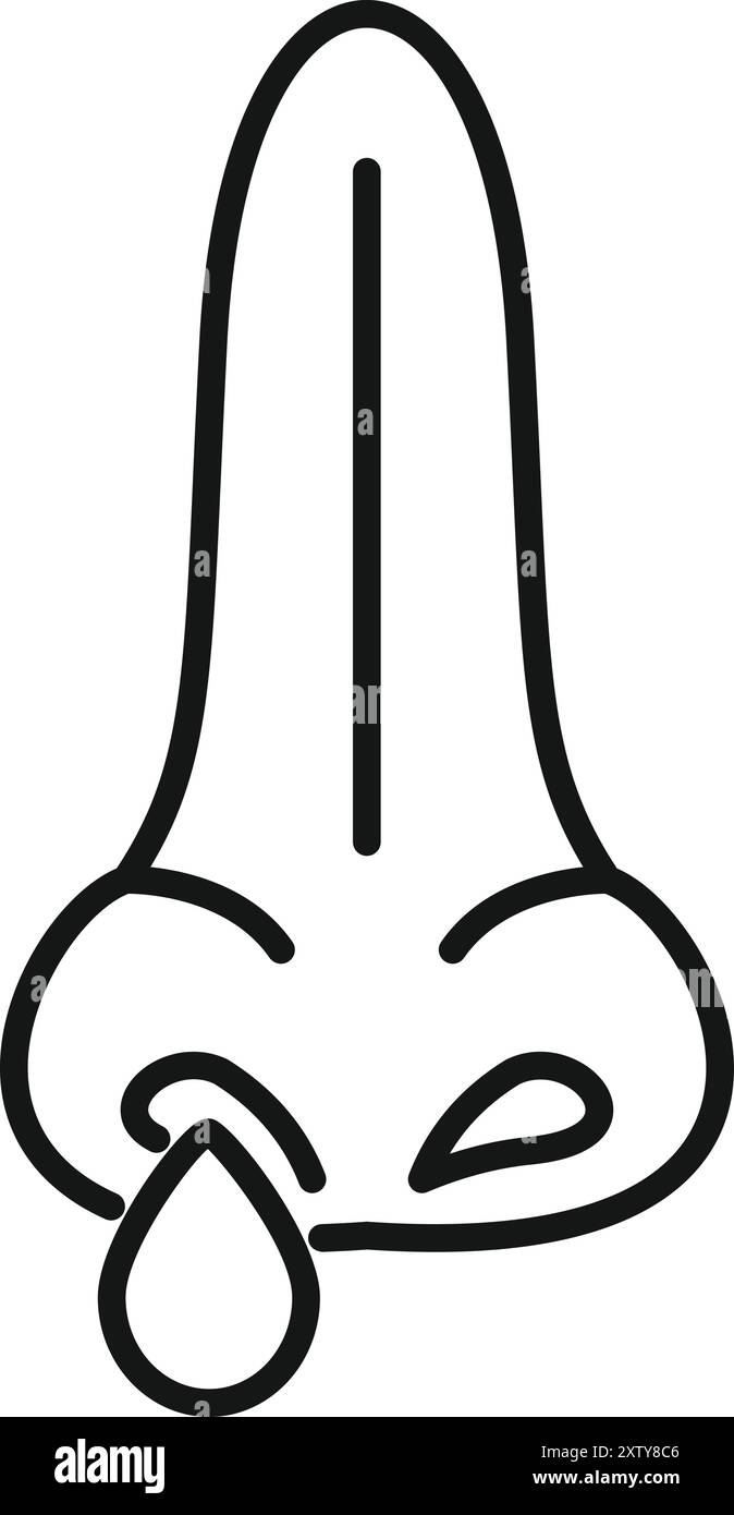 Simple outline icon of a human nose having a runny nose with a drop ...