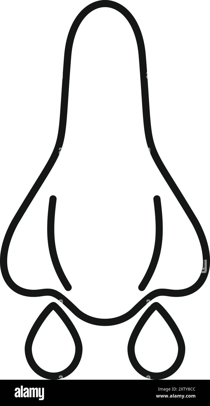 Simple line drawing of a human nose with two drops falling ...
