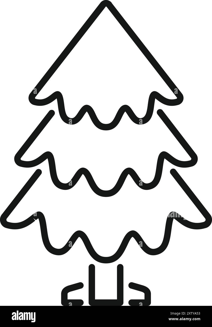Stylized illustration of a fir tree drawn with a simple black outline ...