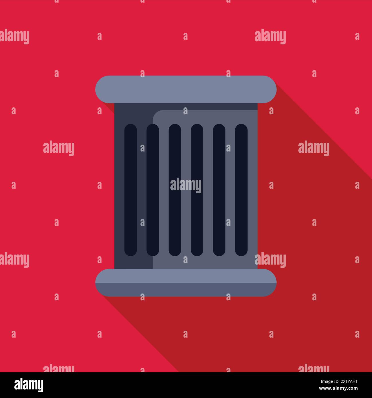 Gray ancient greek column with long shadow on red background, in flat ...