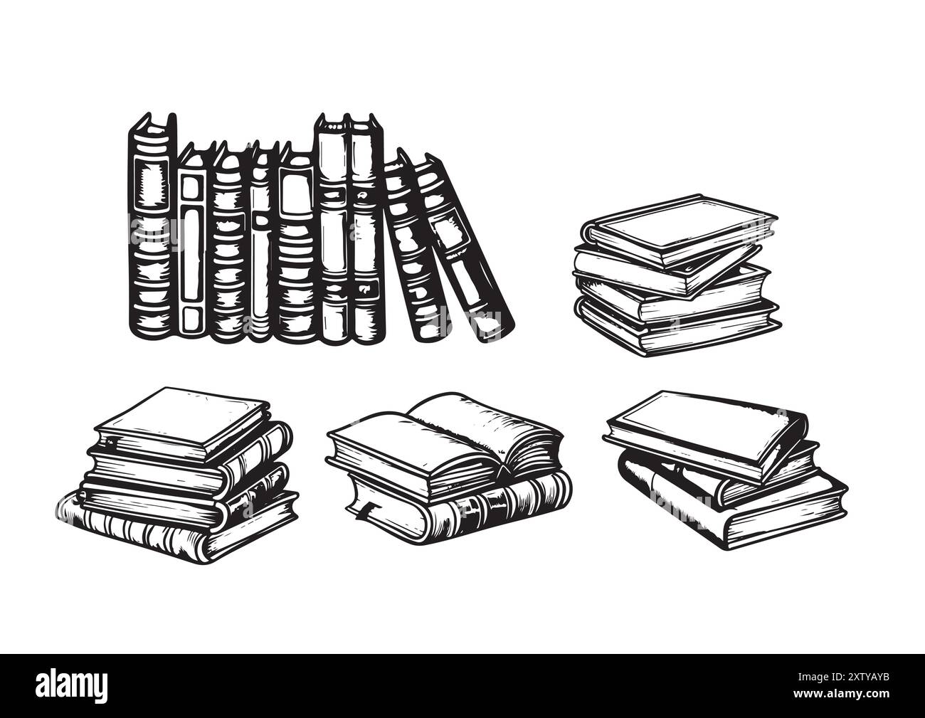 Books vector collection. Pile of books. Hand drawn illustration in ...