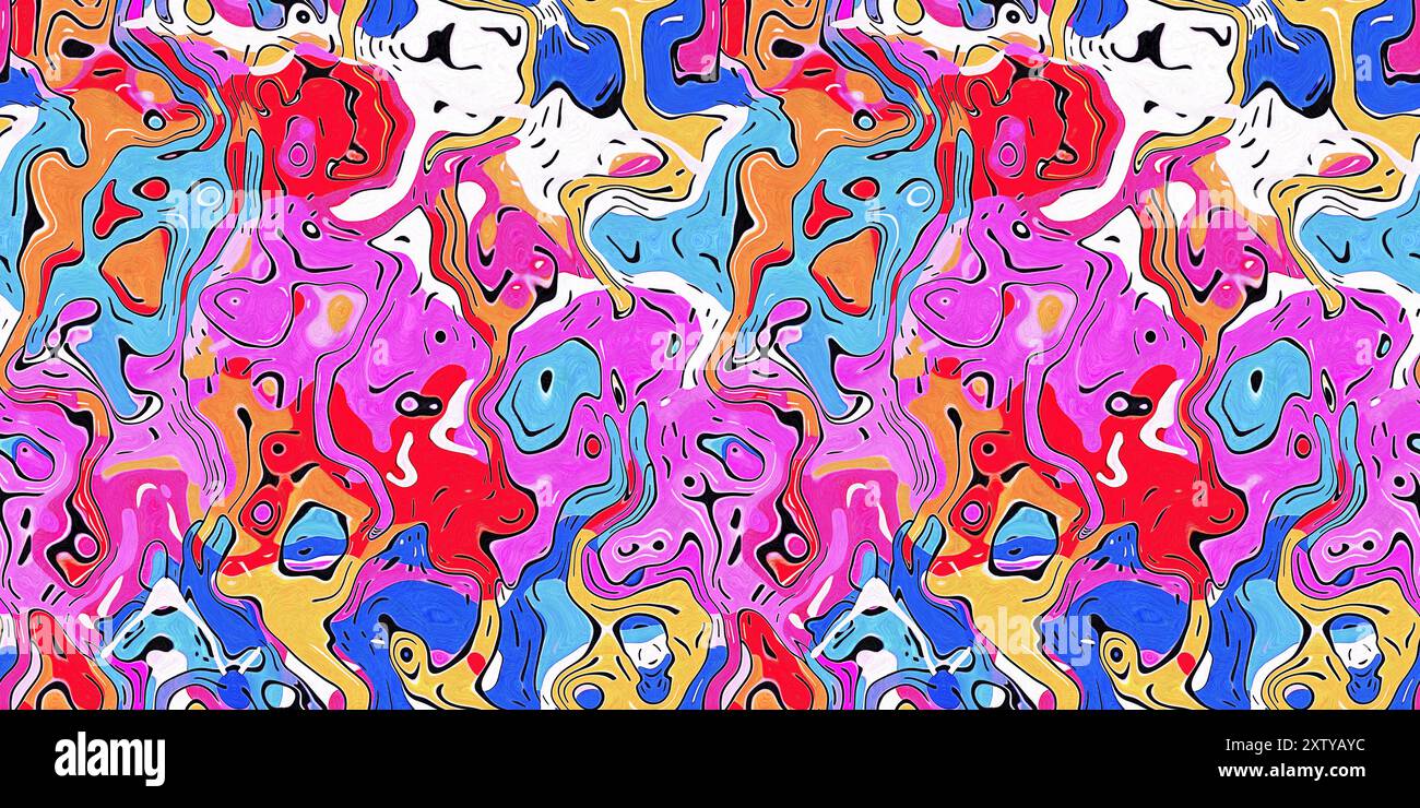 Hippy 70s retro dripping marble banner pattern with whimsical ink party ...