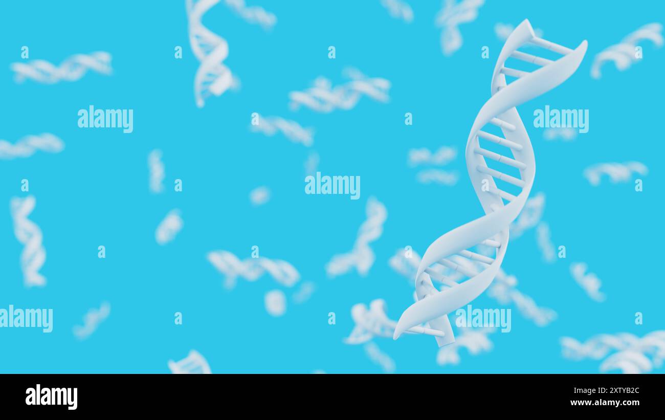 White DNA double helix strand on blue background. science and ...