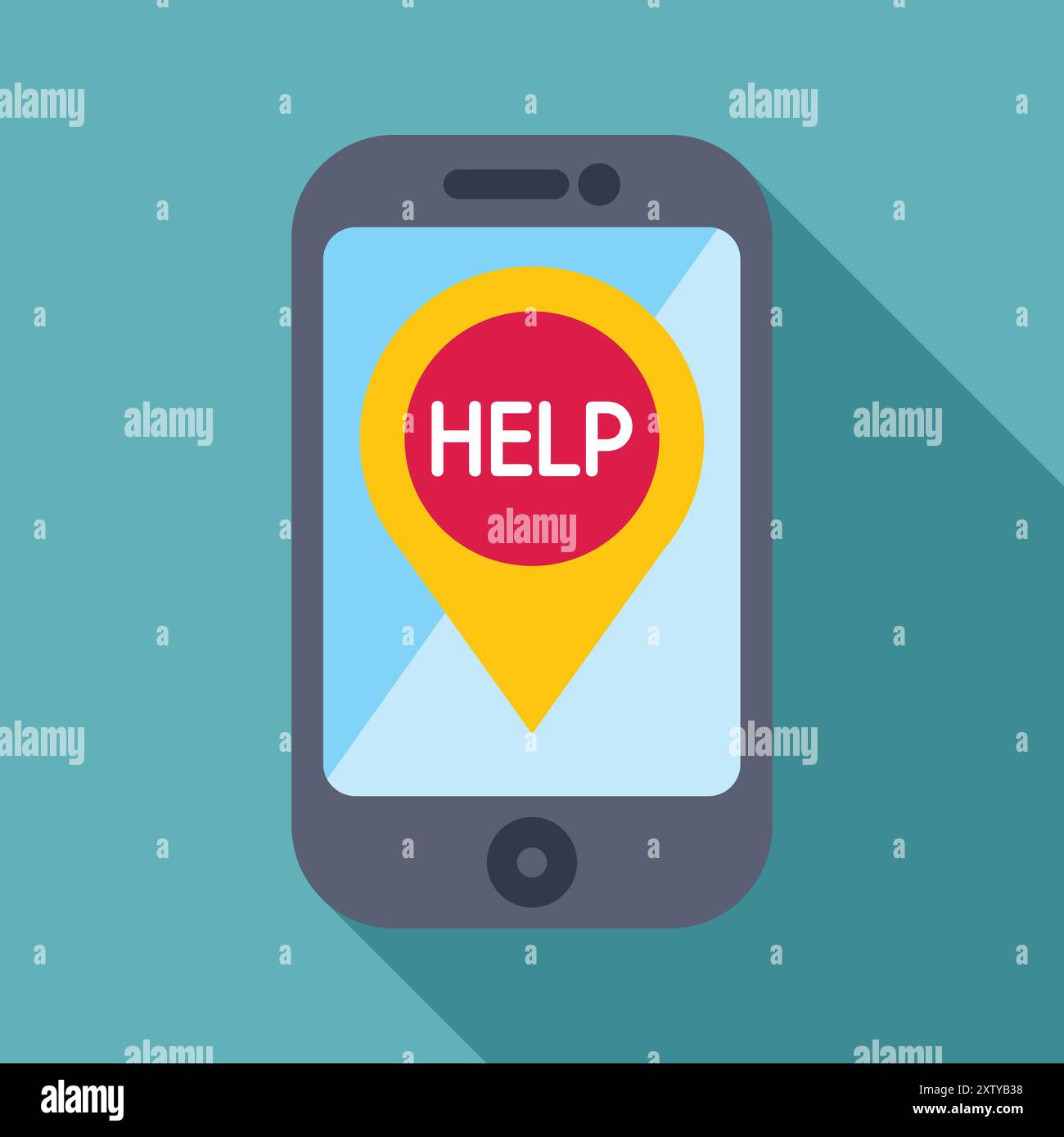 Smartphone showing help sign on map for emergency services, online ...