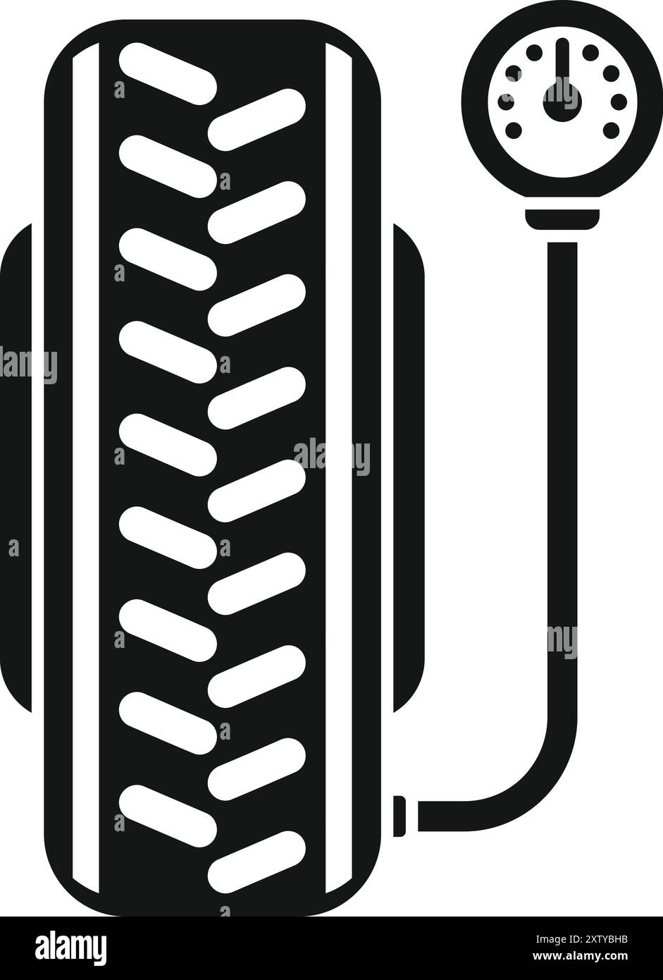 Black icon of a tire pressure gauge measuring the pressure of a tire ...