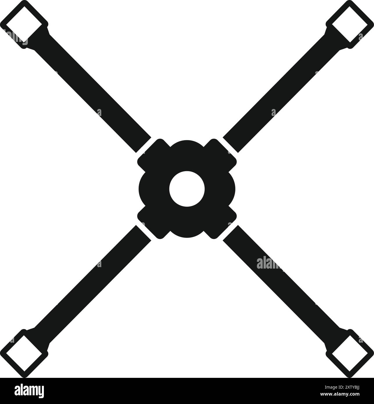 Black silhouette of a cross wrench, a tool used for loosening and ...