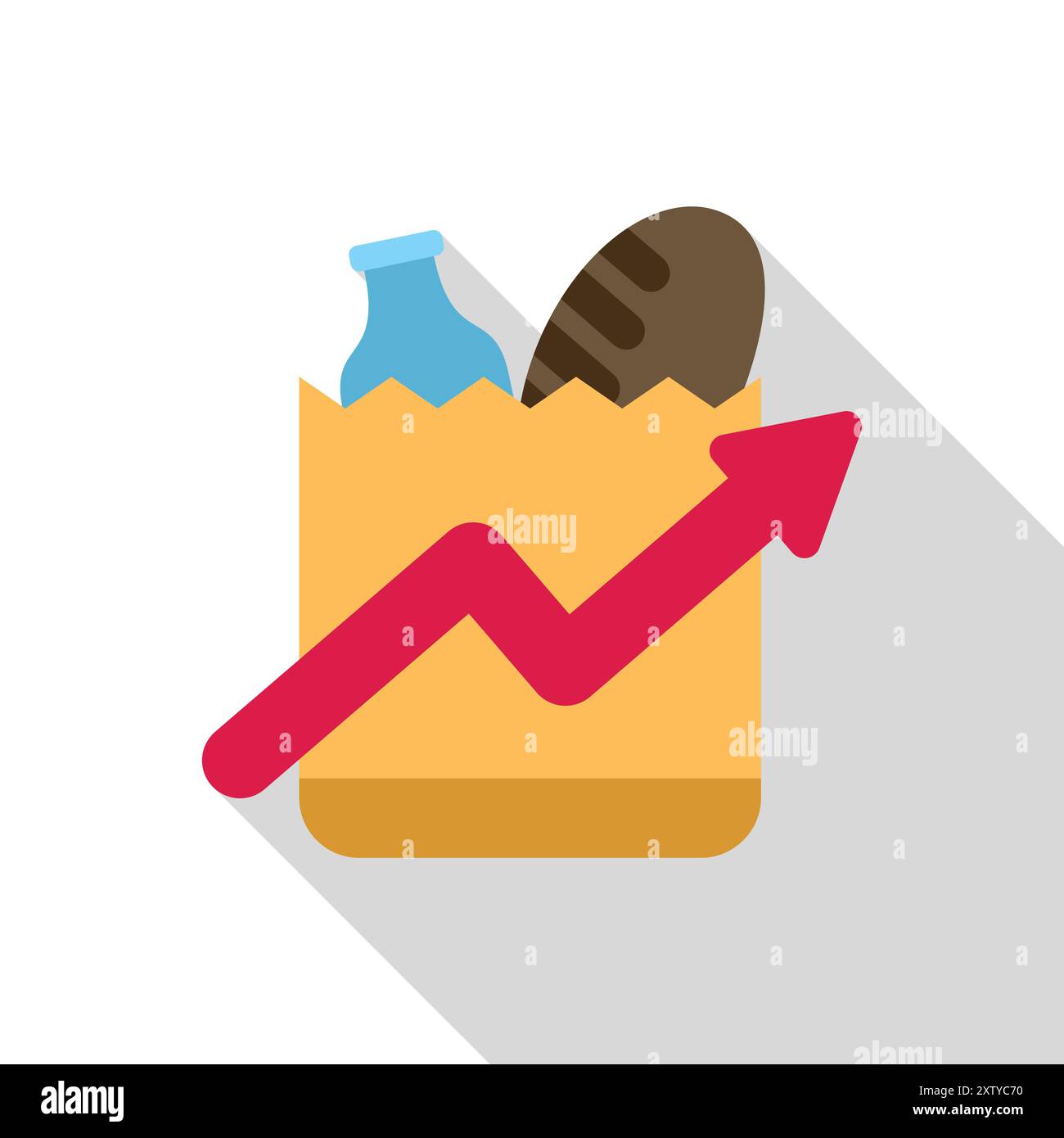 Red arrow going up over grocery bag showing food price inflation Stock ...