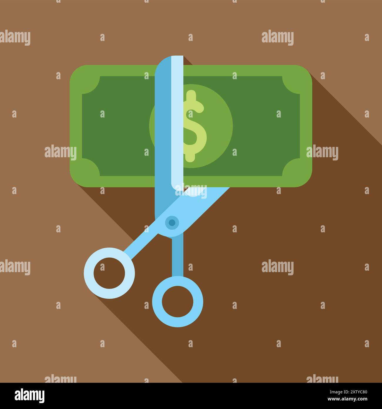 Pair of scissors is cutting a dollar bill in half, depicting the ...