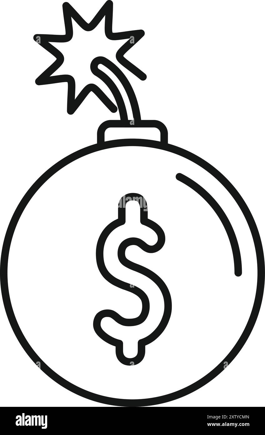 Line art style illustration of a bomb exploding with a dollar sign ...