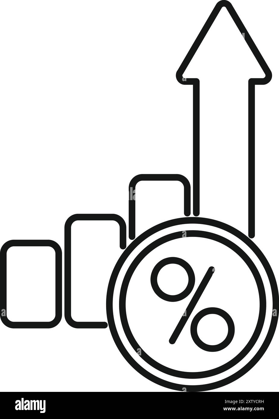 Line art vector of a percent symbol over a rising statistics chart ...