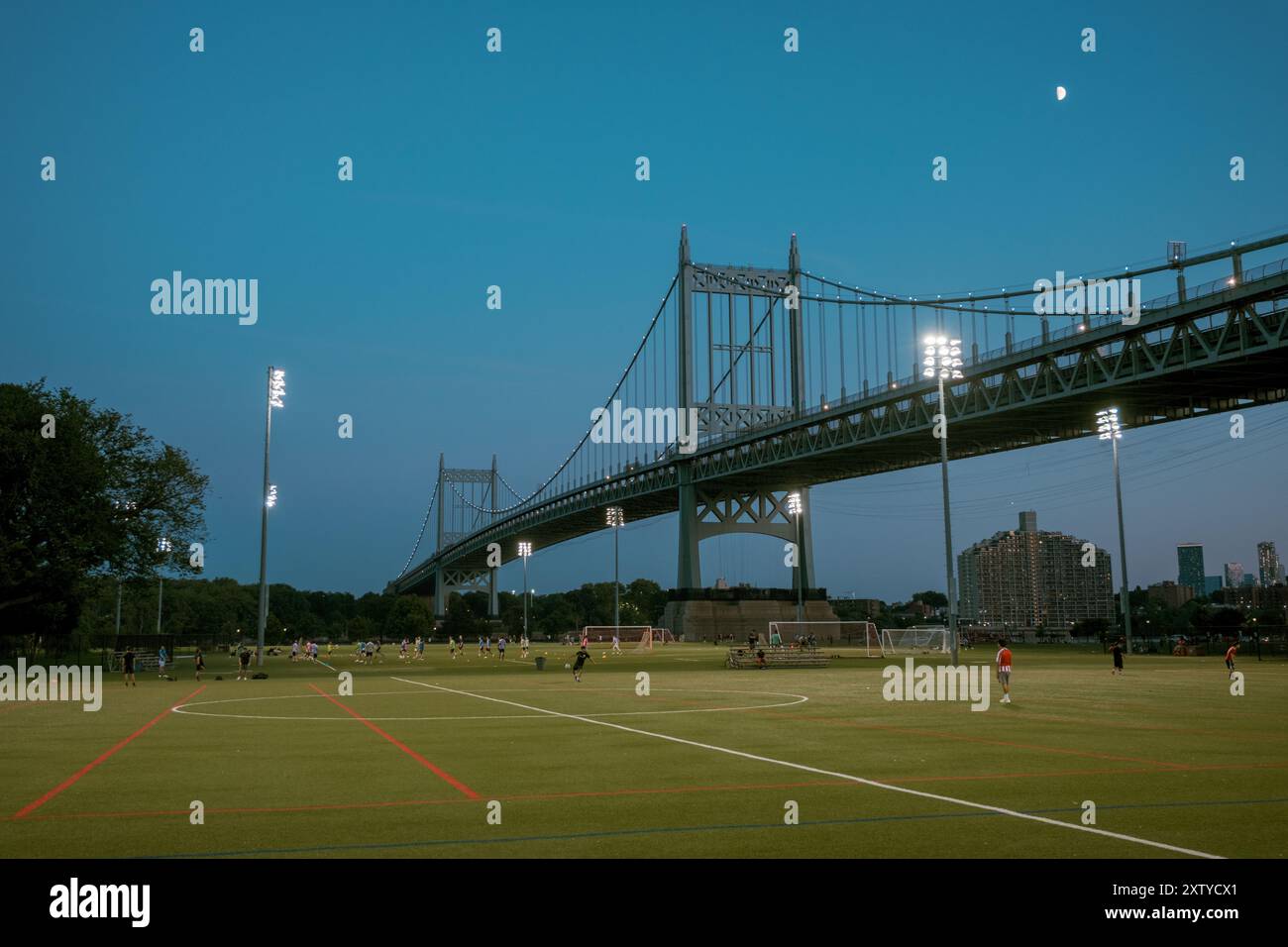Soccer fields at Randalls Island Park and the RFK Bridge, New York City ...