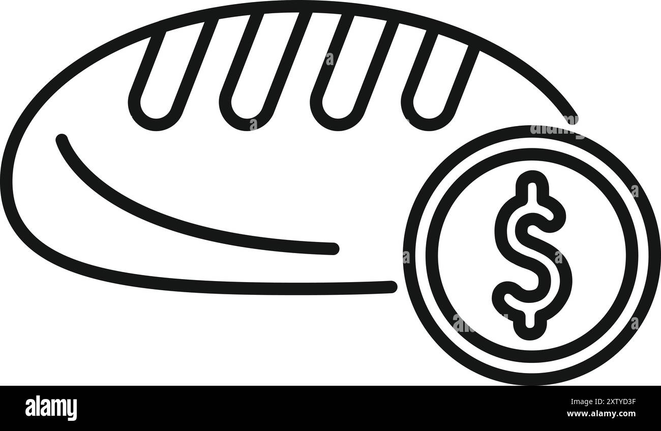 Line art vector icon of bread with a us dollar coin, representing ...