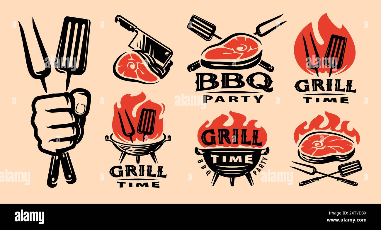 Barbecue grill labels, badges and design elements for restaurant menu ...