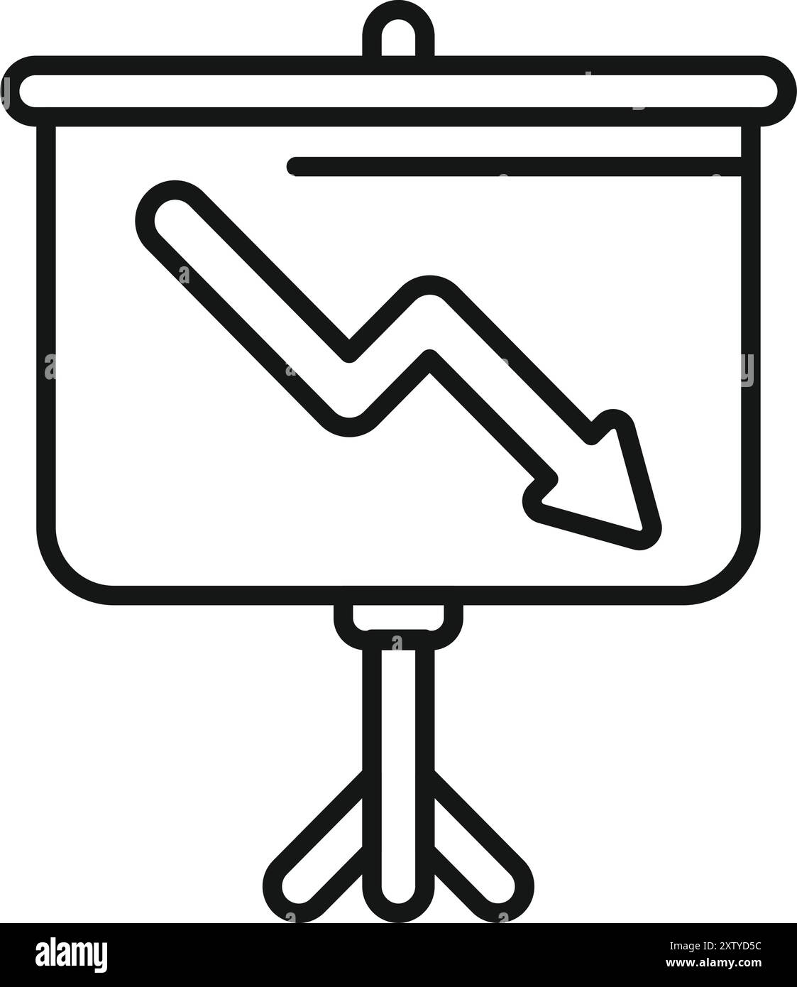 Line drawing of a flipchart showing a graph with a downward arrow ...