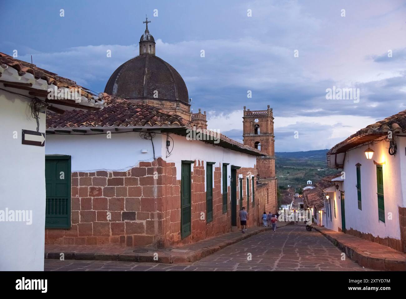 Colonial cobbled street of Barichara, Colombia, declared a National ...