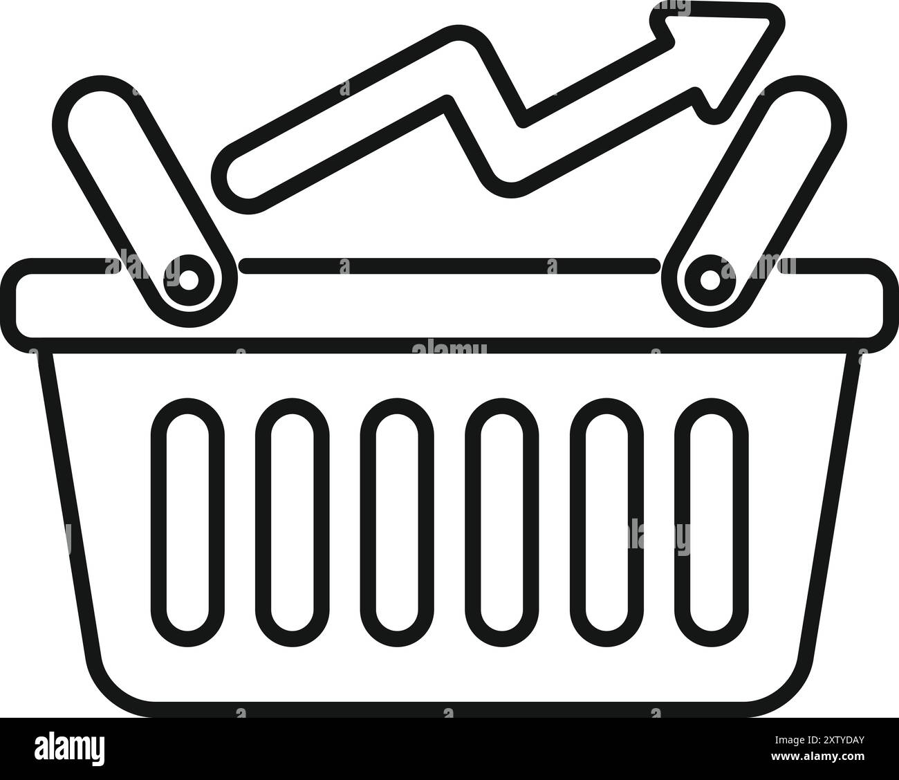 Line art vector of a shopping basket and a growing arrow representing ...