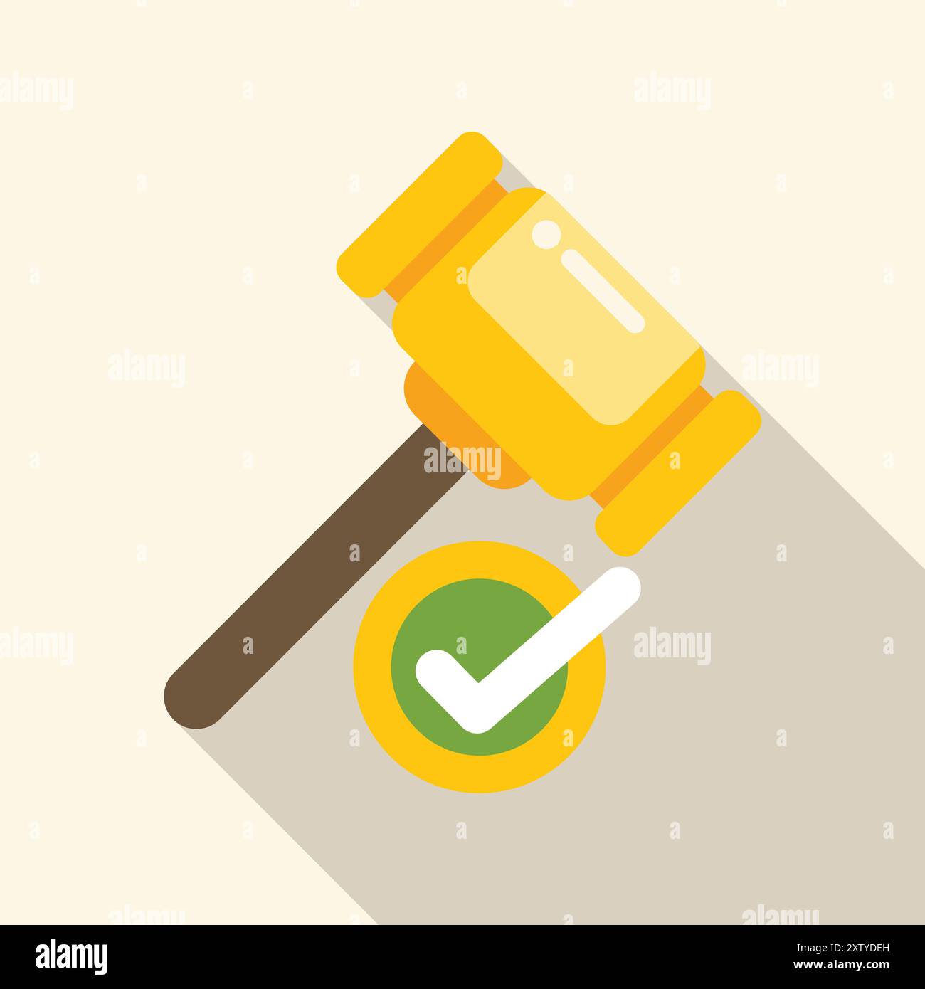 Flat vector icon of a judge gavel giving approval with a check mark ...