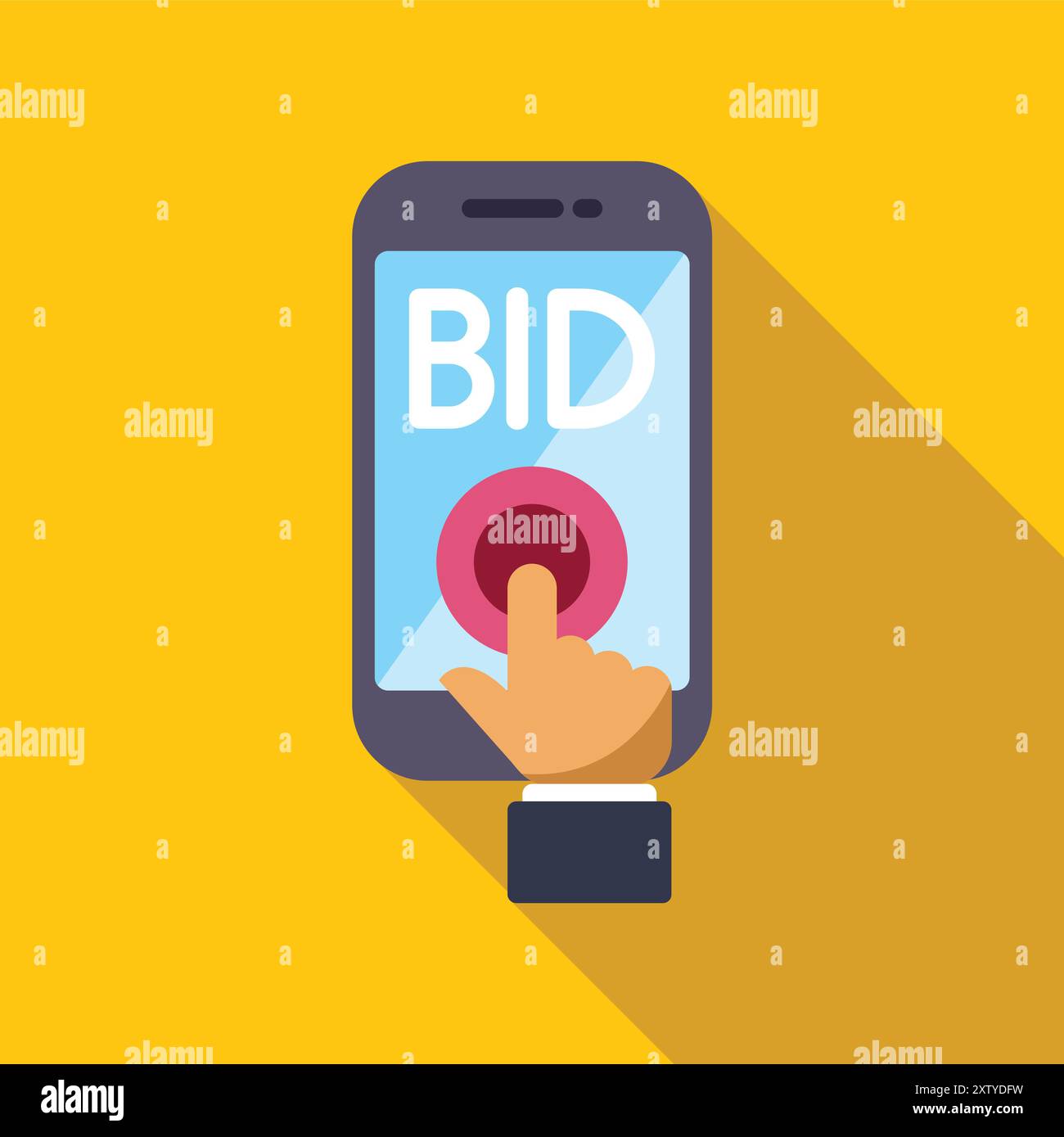 Hand holding smartphone and placing bid using online mobile application ...