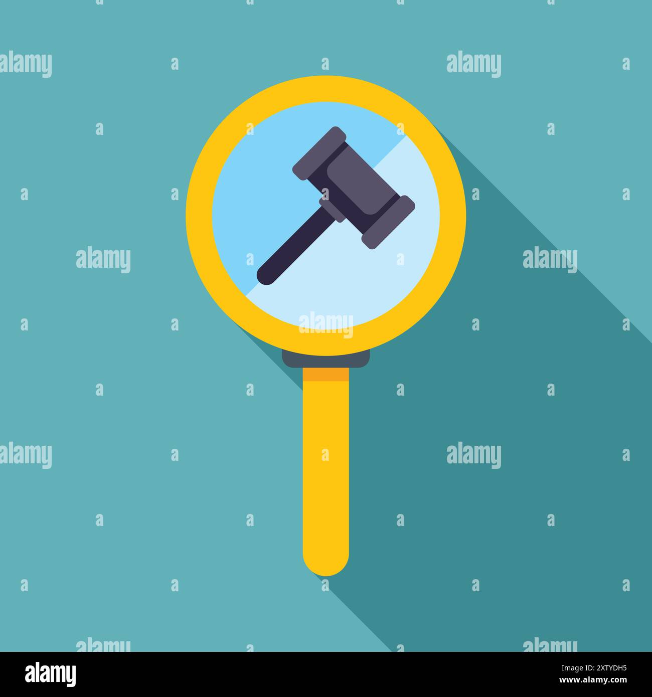 Magnifying glass focusing on a gavel, representing legal investigation ...