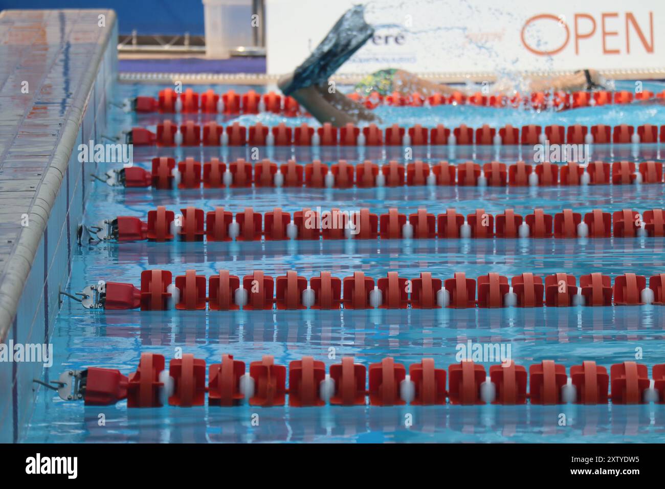 Outdoor Sports Swimming Pool. Blue water and separation paths for ...