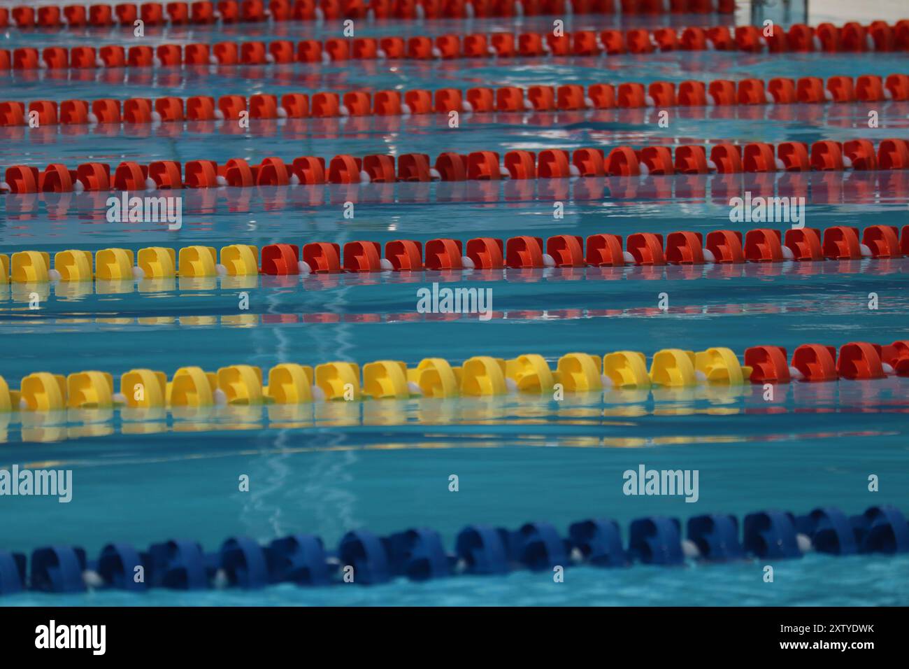 Outdoor Sports Swimming Pool. Blue water and separation paths for ...