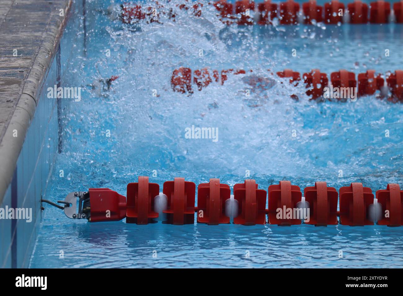 Outdoor Sports Swimming Pool. Blue water and separation paths for ...