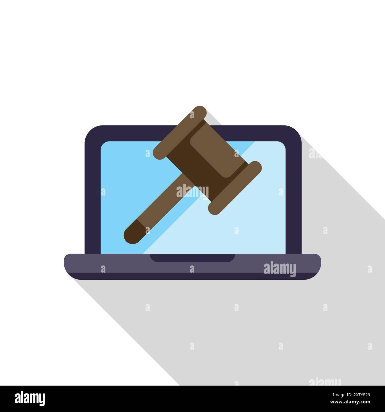 Wooden judge gavel is striking on a laptop screen, symbolizing online ...