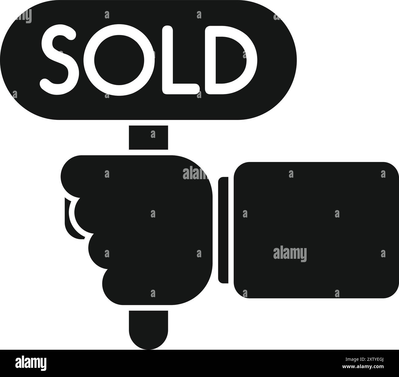 Black silhouette of a hand holding a sold sign, isolated on a white ...