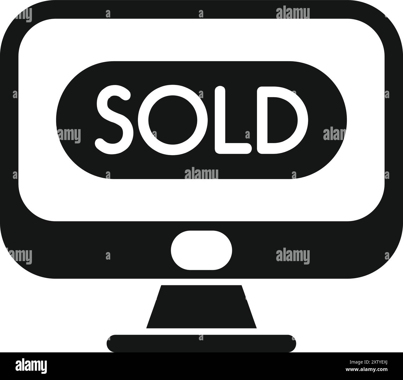 Black and white icon of a computer screen showing a sold message Stock ...