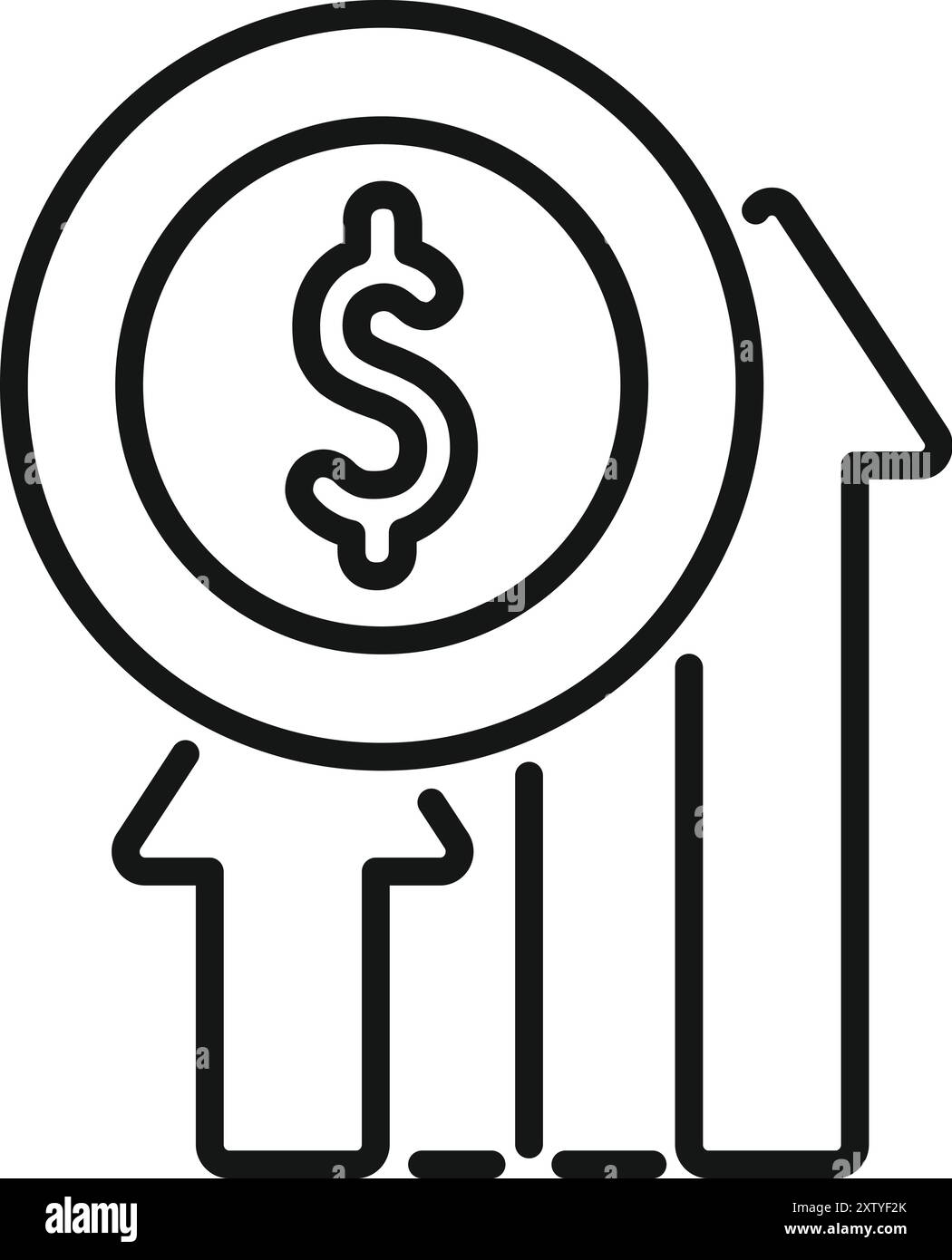 Simple line art icon representing a growth chart with increasing arrows ...