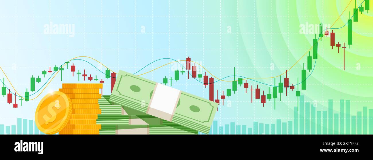Stock market trading technical analysis bar growing candlestick chart ...