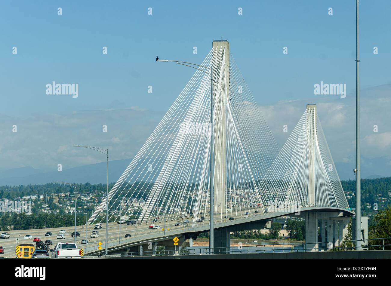 Cable-stayed Port Mann Bridge on Trans-Canada highway-1 over Fraser ...