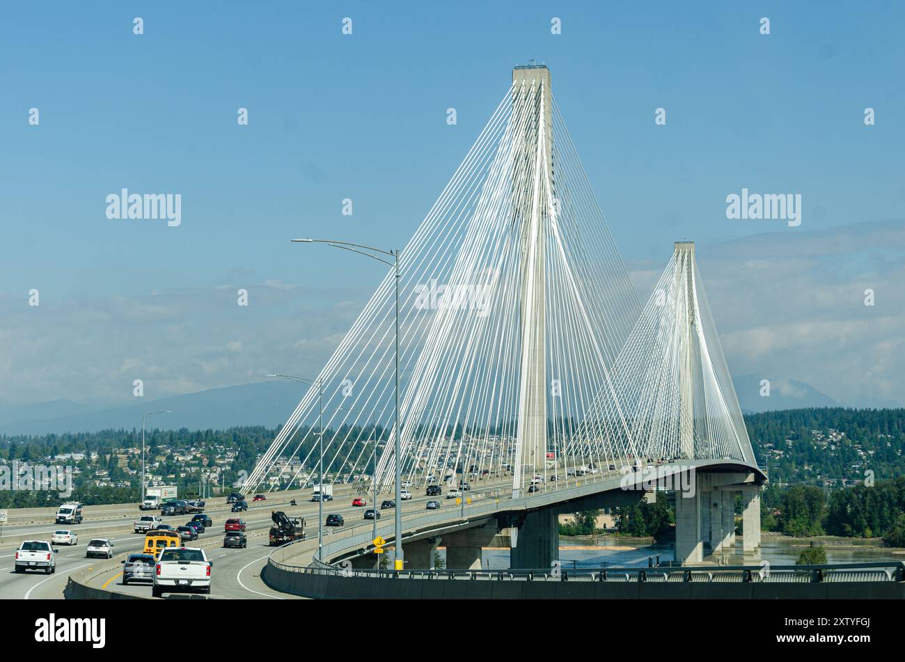 Cable-stayed Port Mann Bridge on Trans-Canada highway-1 over Fraser ...