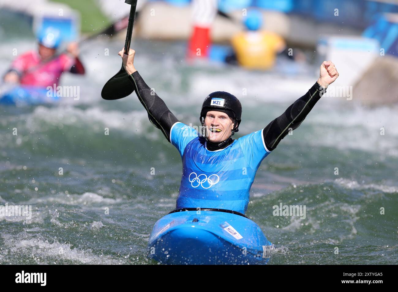 PARIS, FRANCE - AUGUST 05: Finn Butcher of Team New Zealand celebrates ...