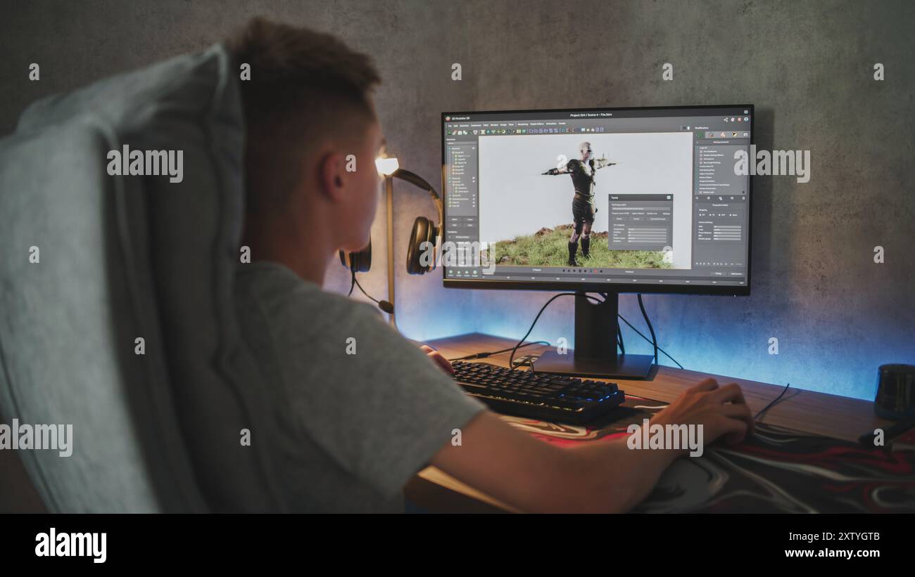 Young designer creates 3D model and animation of game character using ...