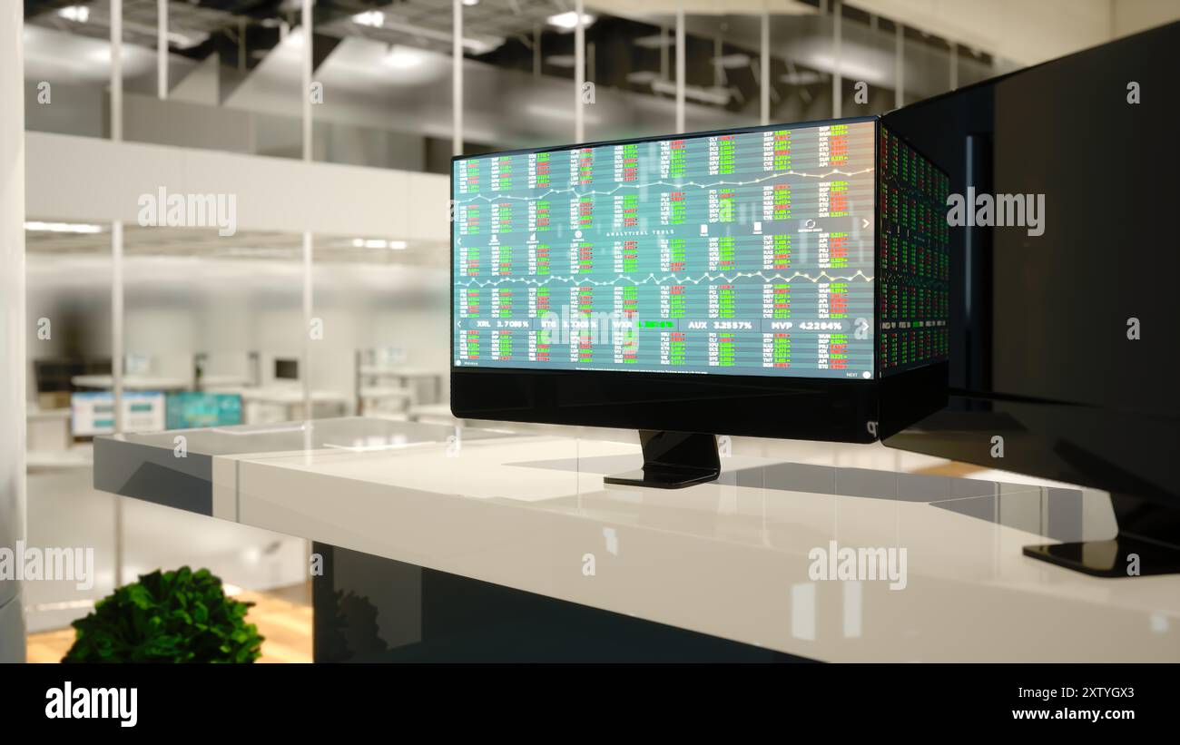 Contemporary minimalist office interior workstations hi-res stock ...