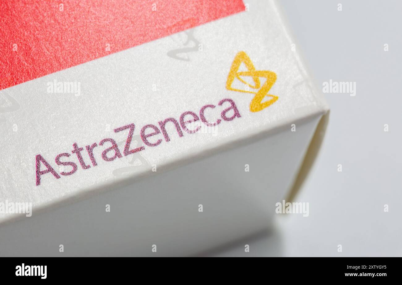 Kyiv, Ukraine - June 28, 2024: Studio shoot of AstraZeneca logo on ...