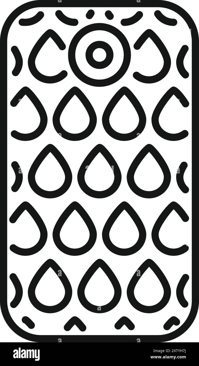 Line drawing of a smartphone with water drop icons, representing water ...