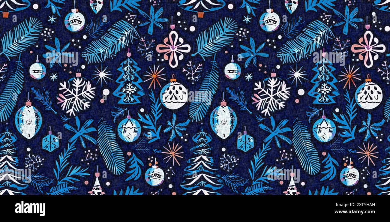 Blue rustic Christmas patterned seamless border background for frosty ...