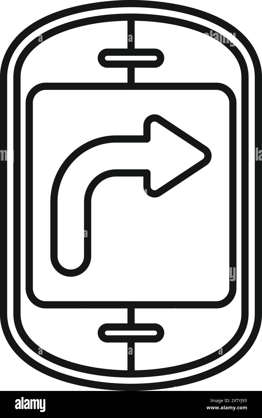 Simple line drawing of a smartphone showing a turn right traffic sign ...