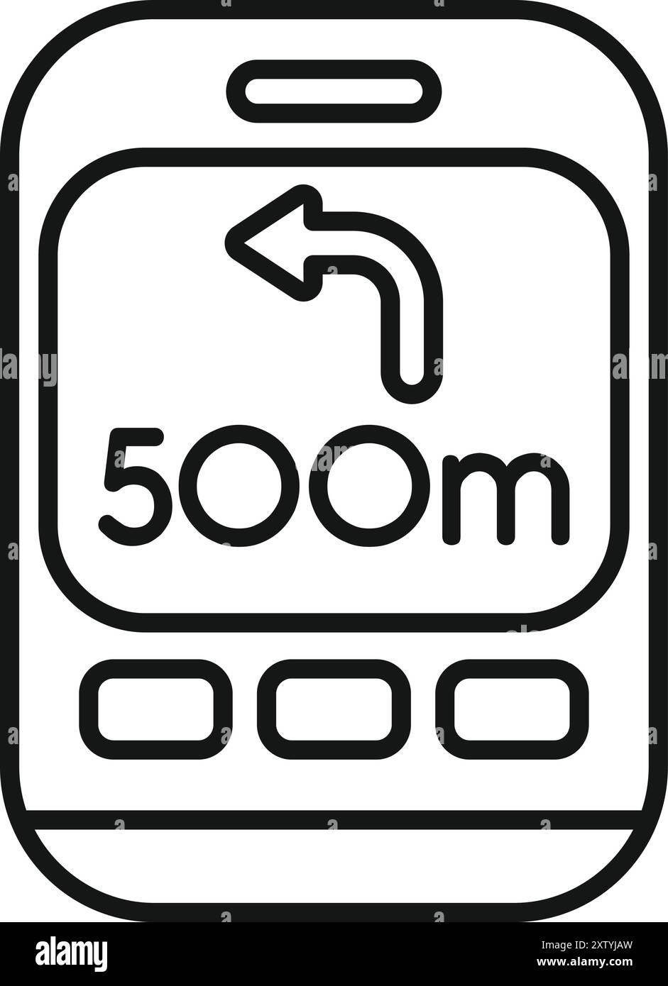 Line icon of gps navigation showing turn left in 500 meters on ...