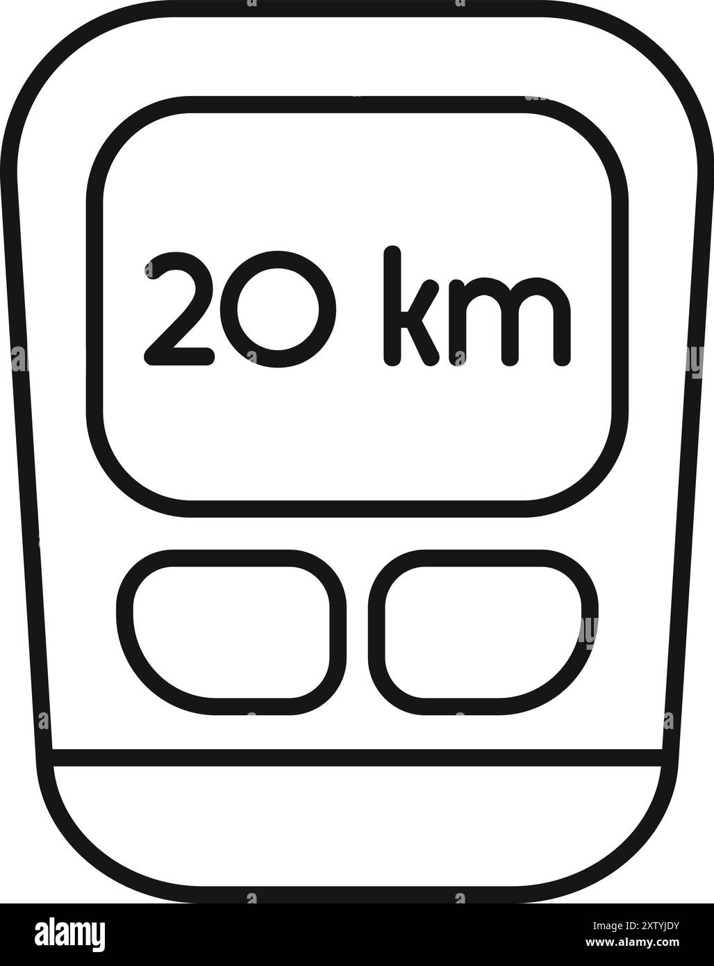 Simple line icon of a bike computer showing 20 kilometers distance ...