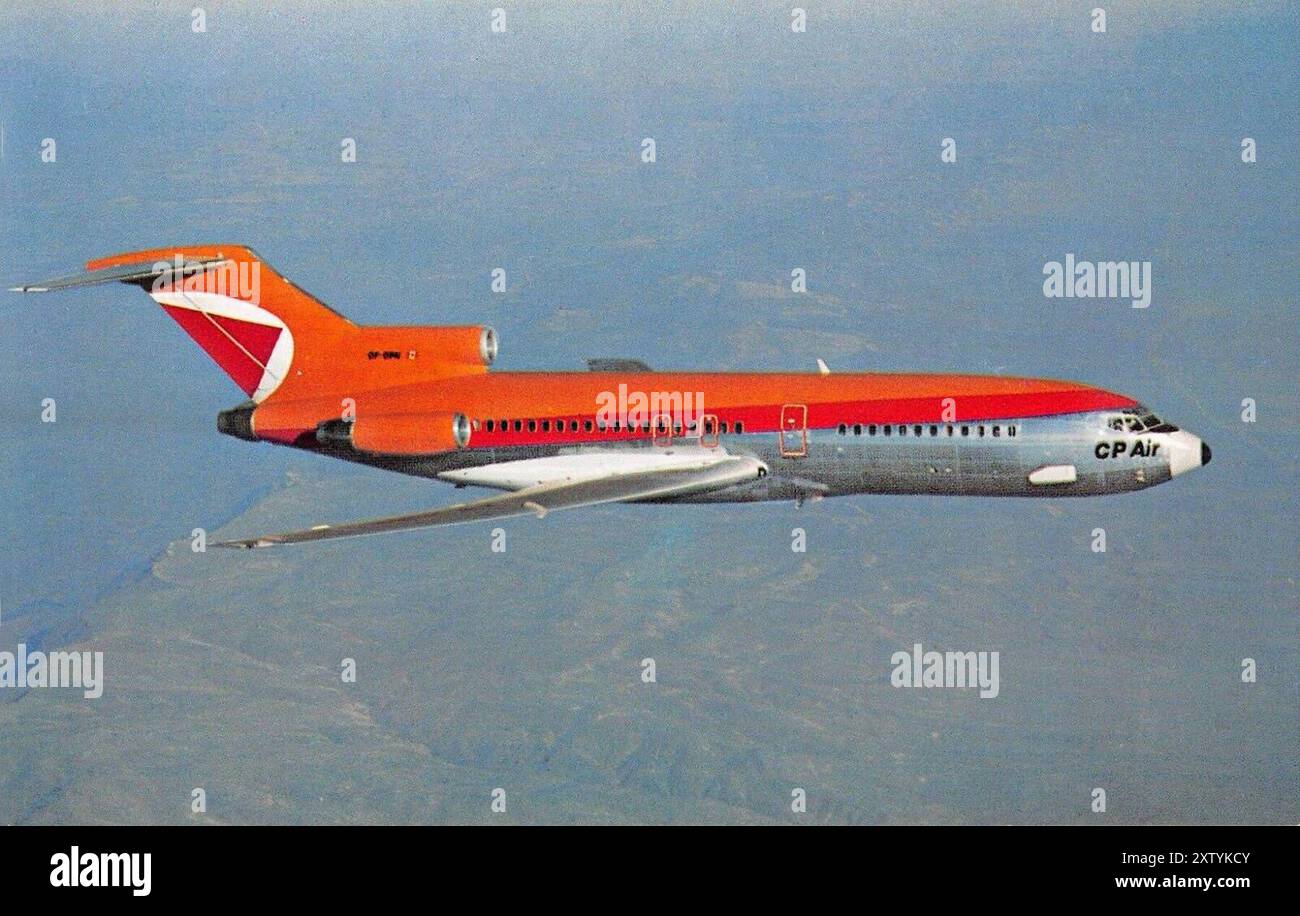 Vintage color postcard of a Canadian Pacific Airlines Boeing 727 ...